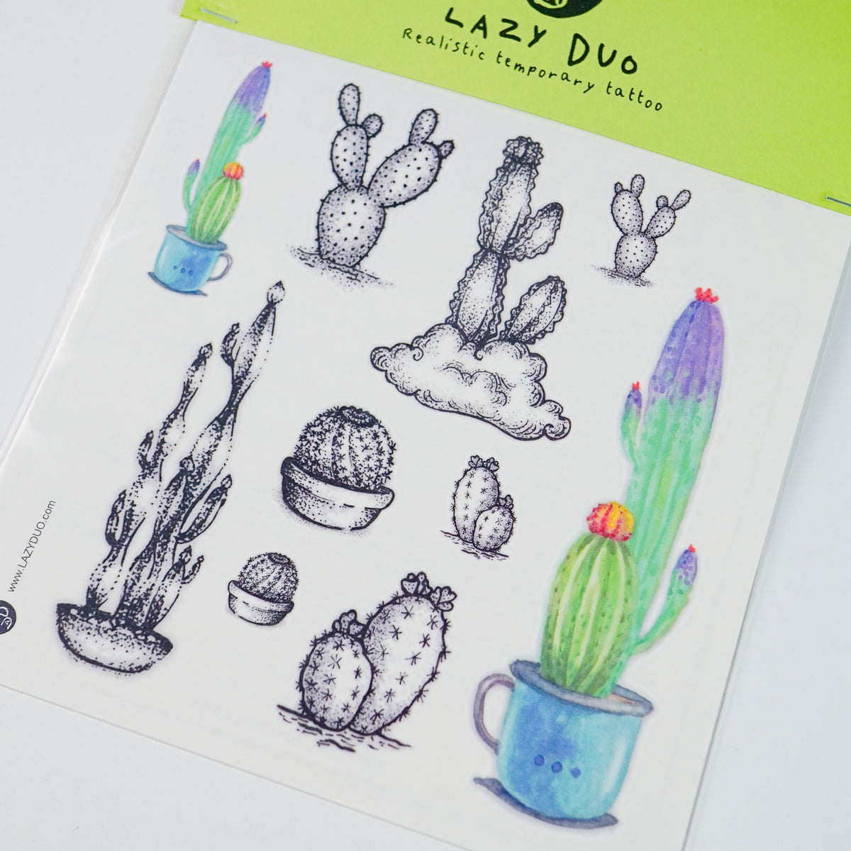 Cactus LAZY DUO Temporary Tattoo Sticker Custom HK水彩仙人掌刺青紋身貼紙設計少量印刷訂做客製 ...